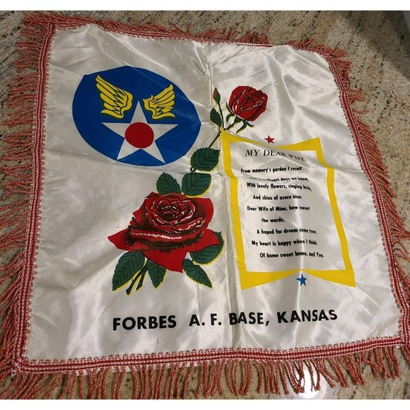 Bedding | Vtg Forbes Air Force Base Kansas Souvenir My Dear Wife Satin ...